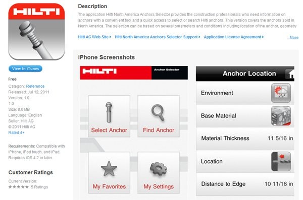 Hilti Anchor Selector Application for the iPhone – Anchor Selection at ...