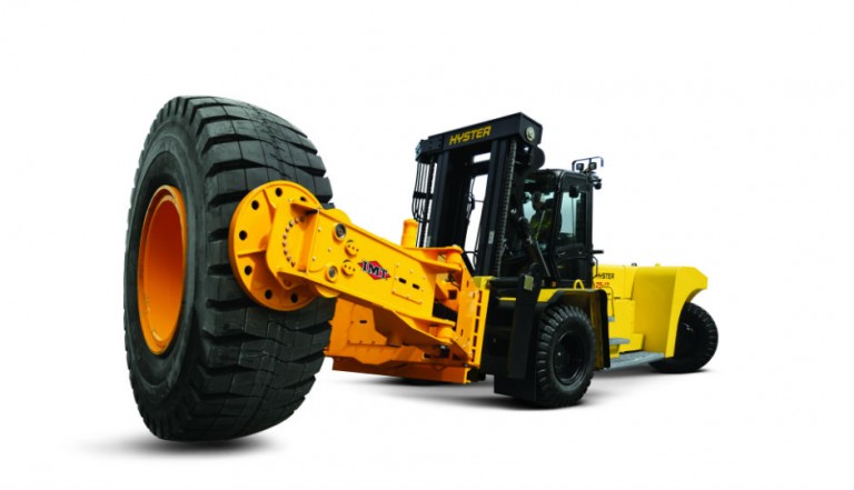 IMT Tirehand Tire Manipulators Featured On New Hyster Tire Handler Trucks