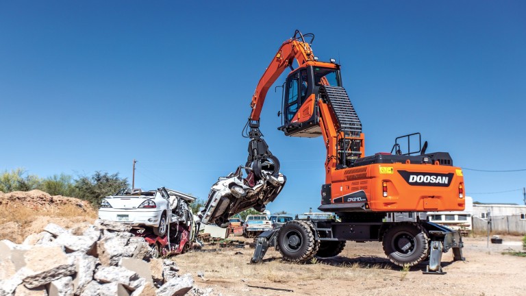 New Doosan DX210WMH-5 wheel material handler features up to 5 percent ...