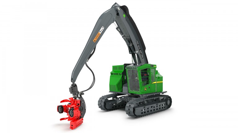 Extended stick boom for tracked harvesters