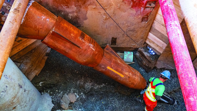 Pulling power pushes pipe upsizing