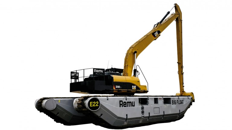 Big Float pontoon undercarriage turns standard excavators into ...