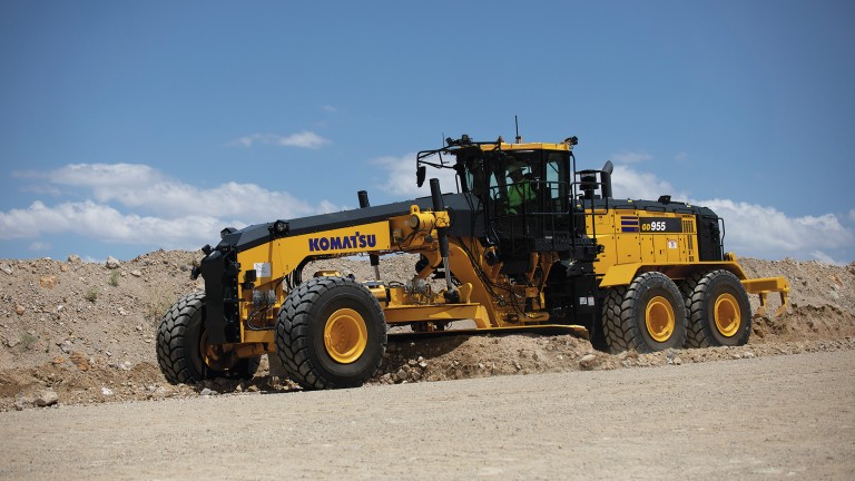 Massive new Komatsu motor grader for haul road work